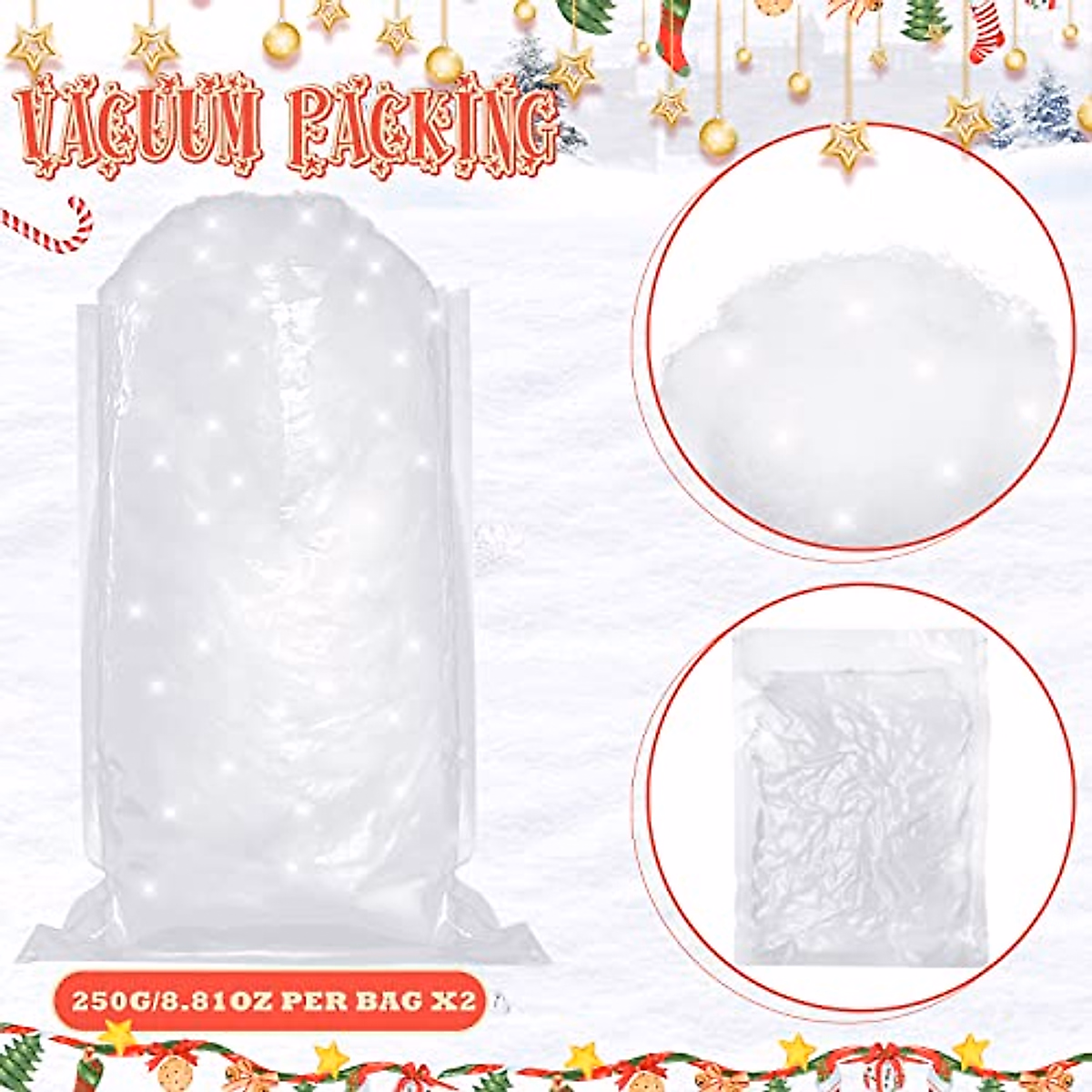 Christmas Fake Snow Decoration Glitter Artificial Snow Fluffy Snow Fiber Cotton Decor Indoor White Soft Christmas Snow for Christmas Mantle Village Nativity Set Holiday Winter Decor (17.63 Oz)