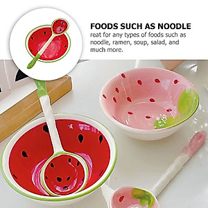 Rice Container 1 Set Dessert Bowl and Spoon Watermelon Shape Serving Bowls Ceramic Salad Bowls Kitchen Mixing Bowls Fruits Dish for Cereal Pasta Snack Appetizer Food Container Japanese