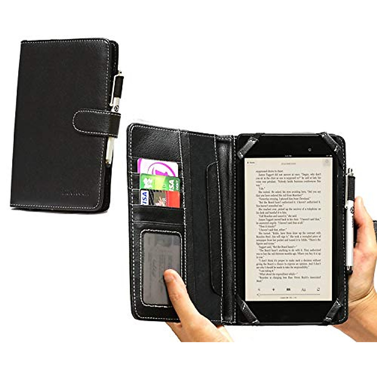 Navitech 7" Black Leather Book Style Folio Case/Cover & Stylus Pen Compatible with The Dragon Touch 7'' / NeuTab N7