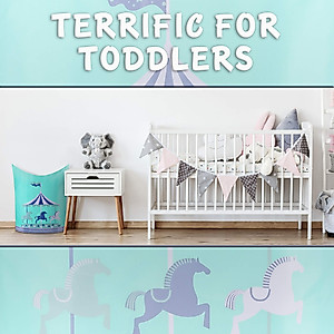 KMD Kids Laundry Hamper, Collapsible Dirty Clothes Basket, Pop Up Bin for Baby, Nursery, Boys and Girls Bedroom Decor (Carousel)