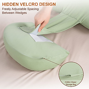 AngQi Pregnancy Pillows for sleeping, Side Sleeper Pregnancy Wedge Pillows, Double Wedge for Body, Belly, Back Support, Maternity Pillow with Removable and Adjustable Cover(Pale Green)