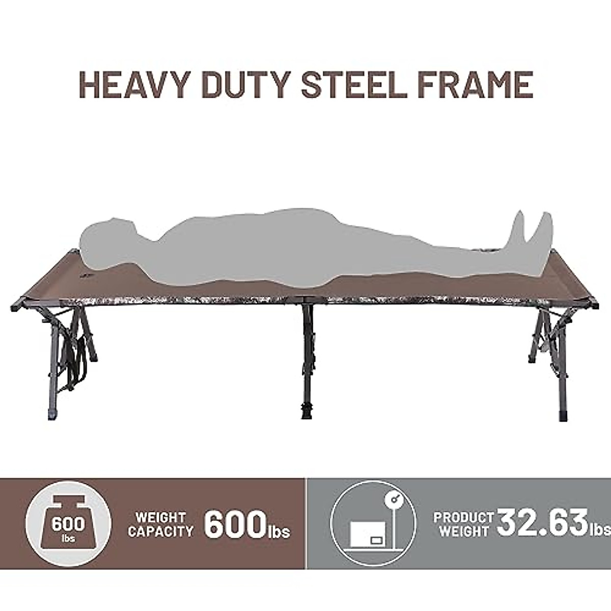 TIMBER RIDGE Outdoor Bed Cots for Sleeping with Carry Bag Foldable XL Hunting for Camping, Hiking, Camouflage，Home, Travel, Support up to 600lbs, Tan