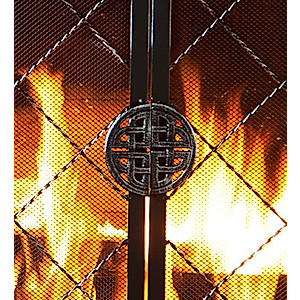Plow & Hearth Metal Fireplace Screen Celtic Knot Pewter | 44" W x 33" H | Flatguard | Spark Guard Indoor Grate | Iron Fire Place Cover | Wood Burning Stove Decorative Accessories