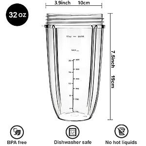 Blender Replacement Parts for Nutribullet Blender, 32OZ Cup with Replacement Extractor Blade Compatible with Nutribullet 600W 900W Blenders