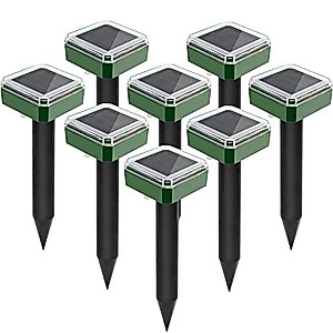 SEEKBIT Ultrasonic Mole Repellent Solar Powered Sonic Mole Snake Gopher Vole Repellent Deterrent Spikes for Lawn Garden Yard, Groundhog Repeller, Waterproof (8 Pack)