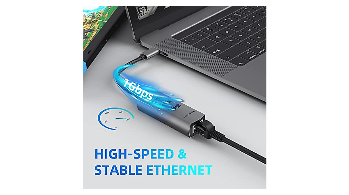 USB C to Ethernet Hub - WALNEW 4-in-1 USB-C to Gigabit Ethernet Adapter