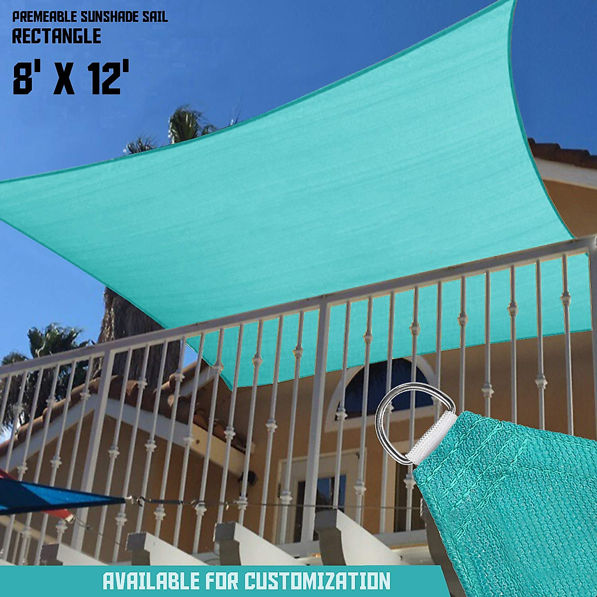 TANG Sunshades Depot 8' x 12' Solid Turquoise Sun Shade Sail Rectangle Permeable Canopy Customize Commercial Standard