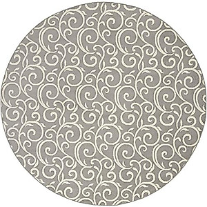 Nourison Grafix Floral Grey 8' x ROUND Area -Rug, Easy -Cleaning, Non Shedding, Bed Room, Living Room, Dining Room, Kitchen (8 Round)