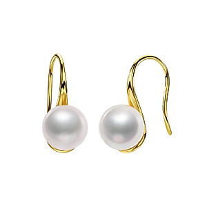 18K Gold Plated Akoya Pearl Earrings Dangle Drop 8.5-9mm Pearl 925 Sterling Silver Fine Jewelry for Women