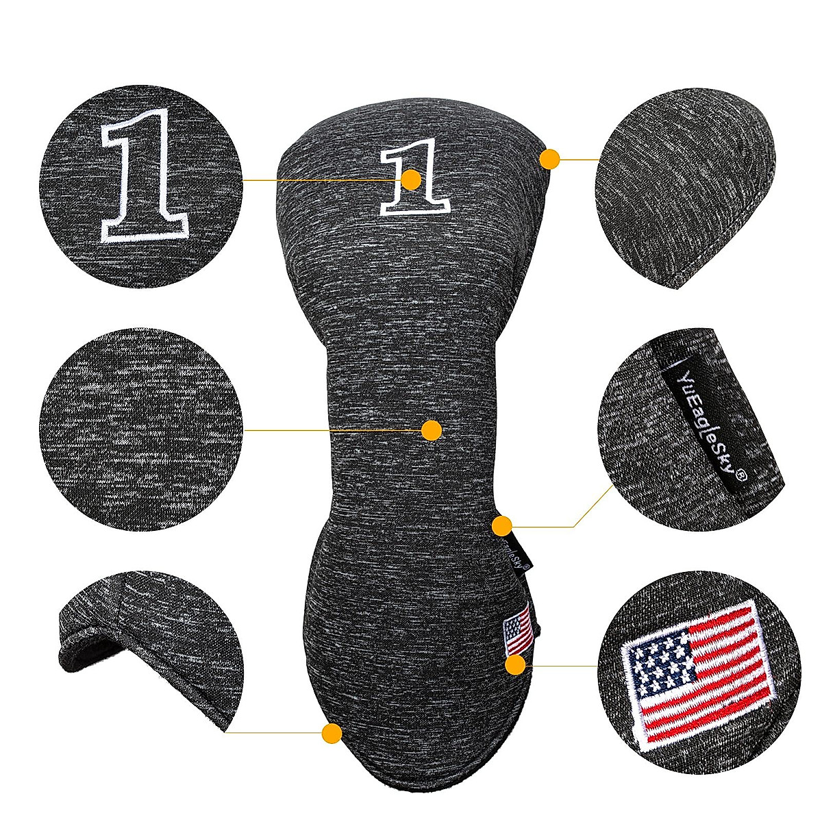 YuEagleSky Golf Head Covers Driver Fairway #3#5 Hybrid USA Flag Memory Foam, for Men Women (Black or White)