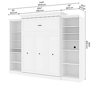 BOWERY HILL Vera Easy-Lift Queen Murphy Wall Bed with Double Bookcase Storage in White
