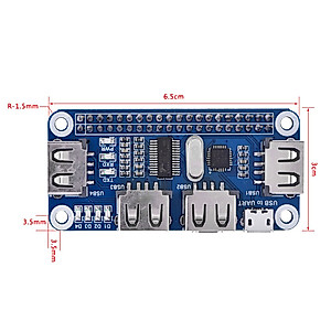 USB Hub Hat,USB to UART Onboard 4 Port USB HUB HAT for B+ / 2B / 3B / Zero/Zero W (4 USB Ports,Onboard USB to UART,Onboard Multi Indicators)