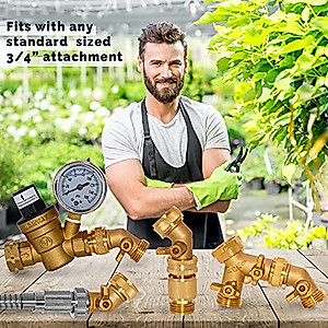 Morvat 45 Degree Solid Brass Water Hose Elbow, Garden Hose Kink Protector with ON/OFF Shutoff Valve, Female to Male RV Spigot & Faucet Adapter & Pipe Fitting Connector, Includes Extra Rubber Washers