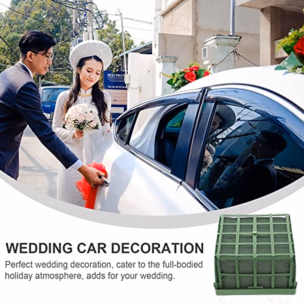 Ciieeo 3pcs Car Ornament Green Flowers Car Mount Car Decorations Greenery Floral Foam Dining Room Table Decor Car Kit Flower Sucker Base Fresh Floral Sucker Base Happy Word Wedding