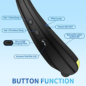 APPINESSEY Bluetooth Headphones, Neckband Wireless Headset with RetractableCarrying Case and Earbuds, Foldable Noise Cancelling Earphones with Mic for Workout (Black)