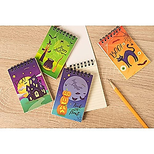 Spiral Notepad - 24-Pack Top Bound Notebooks, Bulk Mini Spiral Notepads for Notes, to-do Lists, Kids Halloween Party Favors, Trick-or Treating, Lined Paper, 4 Halloween Designs, 2.75 x 4.25 Inches