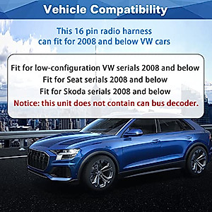 Fiegromech 16 Pin Car Radio Wiring Harness Cable with ISO Socket Replacement for VW/Jetta/Passat Stereo Power Speaker Adapter