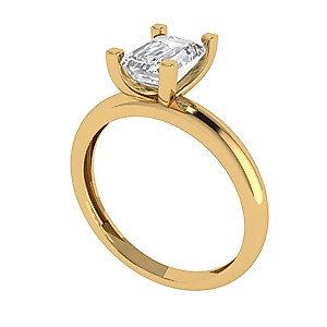 Clara Pucci 1.0 ct Emerald Cut Solitaire Moissanite Engagement Wedding Bridal Promise Anniversary Ring 18K Yellow Gold Size 6.5