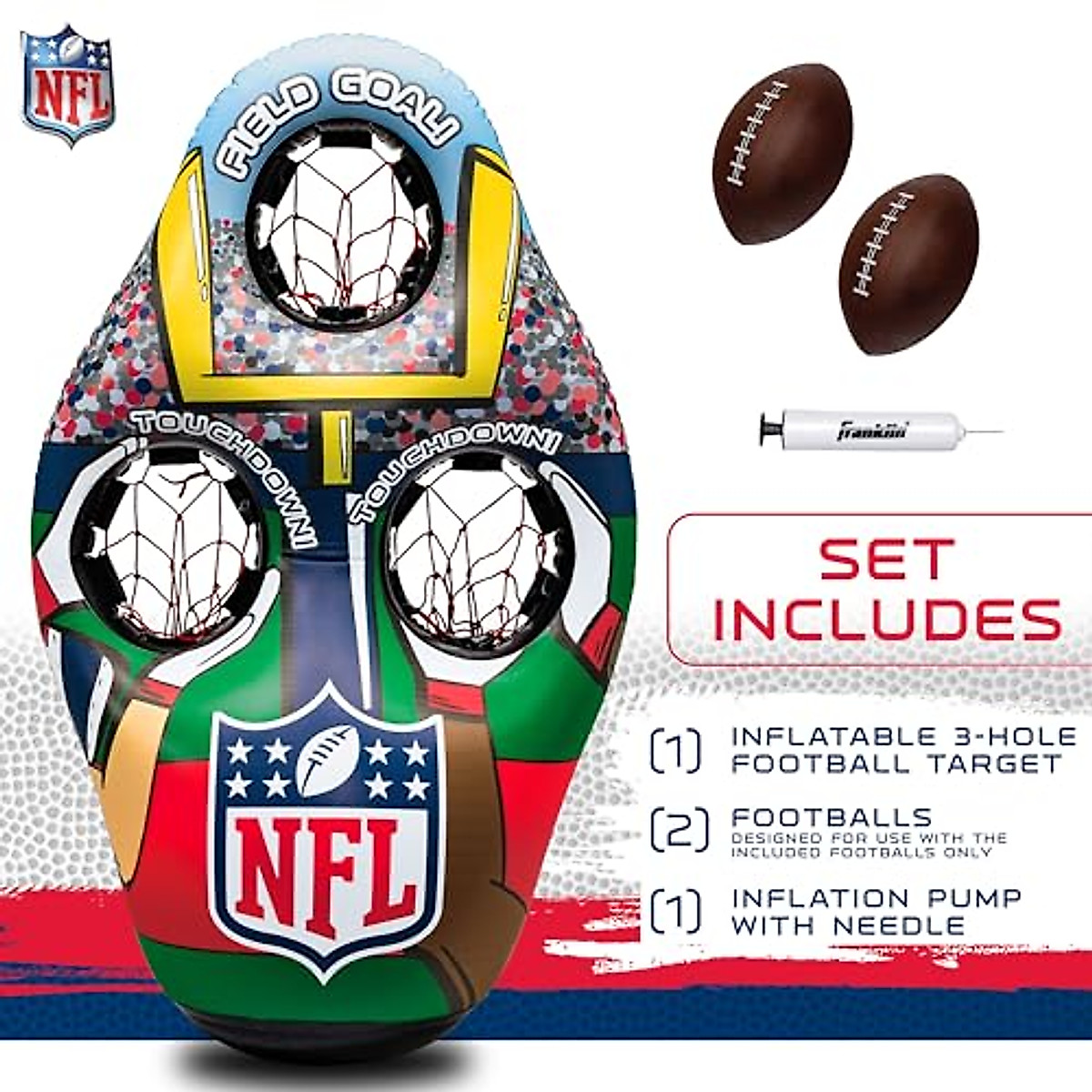 Franklin Sports NFL Inflatable Target Toss Game - Kids Mini Football Throwing Game Set - Portable Indoor + Outdoor Toy Football Target + Mini Footballs - 51"
