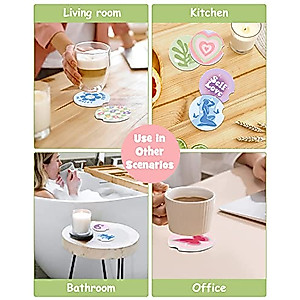 8pcs Danish Pastel Car Coasters 2.56 inches Car Cup Holders Absorbent Ceramics with Finger Notch Drinks Coasters Cork Base Aesthetic Smiling Face Flowers Preppy Boho Cute Car Accessories for Women