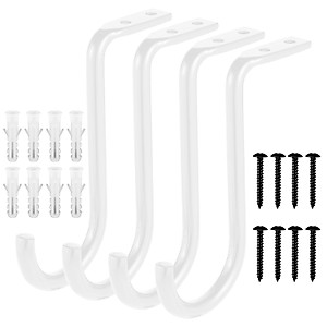 4pcs Closet Rod Hangers, U-Shaped Closet Rod Center Support Wall Mount Closet Rod Heavy Duty Metal Bracket Wall Mount Rod Holders Clothes Storage Supply for Closet Shelf Rod (White)