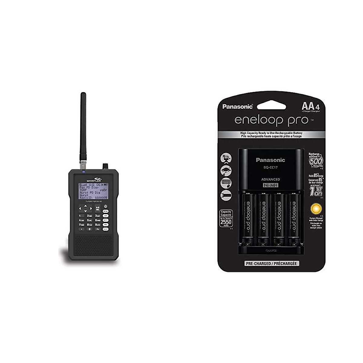 Whistler TRX-1 Handheld Digital Scanner Radio and Panasonic K-KJ17KHCA4A 4-Position Charger with AA eneloop PRO Rechargeable Batteries, 4 pk Bundle