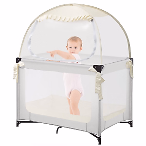 L RUNNZER Pop Up Pack N Play Tent, Baby Crib Net to Keep Baby in, Toddler Mini Crib Canopy for Pack and Play, Mini Cribs & Playard, See Through, Breathable & Portable