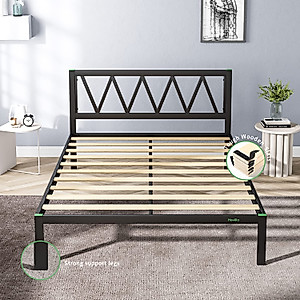 Novilla 14 Inch Queen Bed Frame with Headboard, Platform Bed Frame No Box Spring Needed, Metal Queen Size Bed Frame with Storage Space, Wooden Slats Support, Easy Assembly, Black