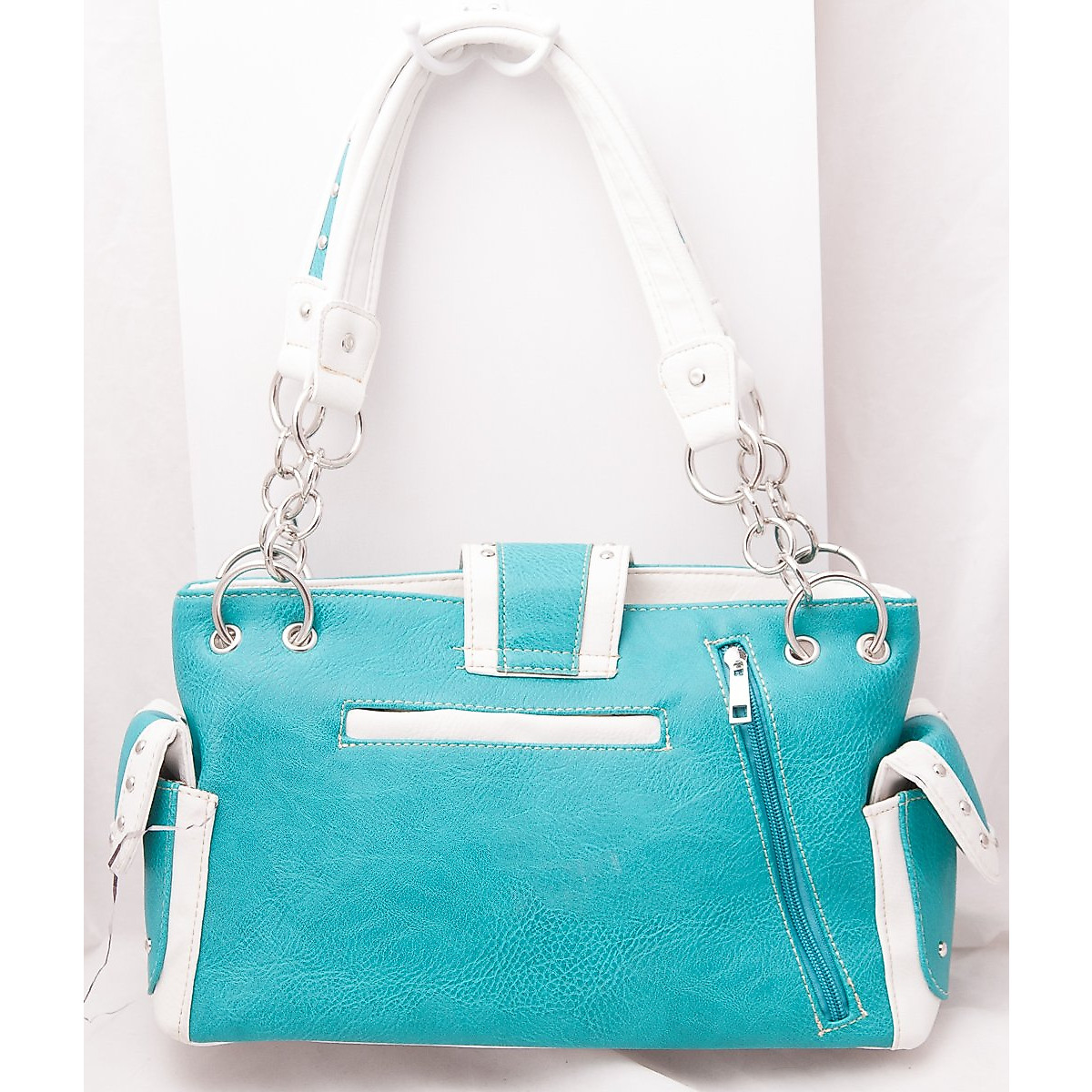 HW Collection Western Handbag Laser Cut Floral Buckle Women Shoulder Country Purse (Turquoise)