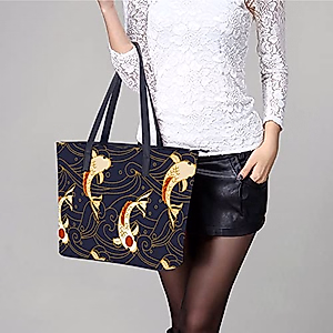 Womens Handbag Fish And Waves Leather Tote Bag Top Handle Satchel Bags For Lady