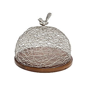 Godinger Wood Cake Tray, Cake Plate Stand, Cake Stand with Nest Dome Bird Finia Platter Server Holiday Decoration Table Centerpieces