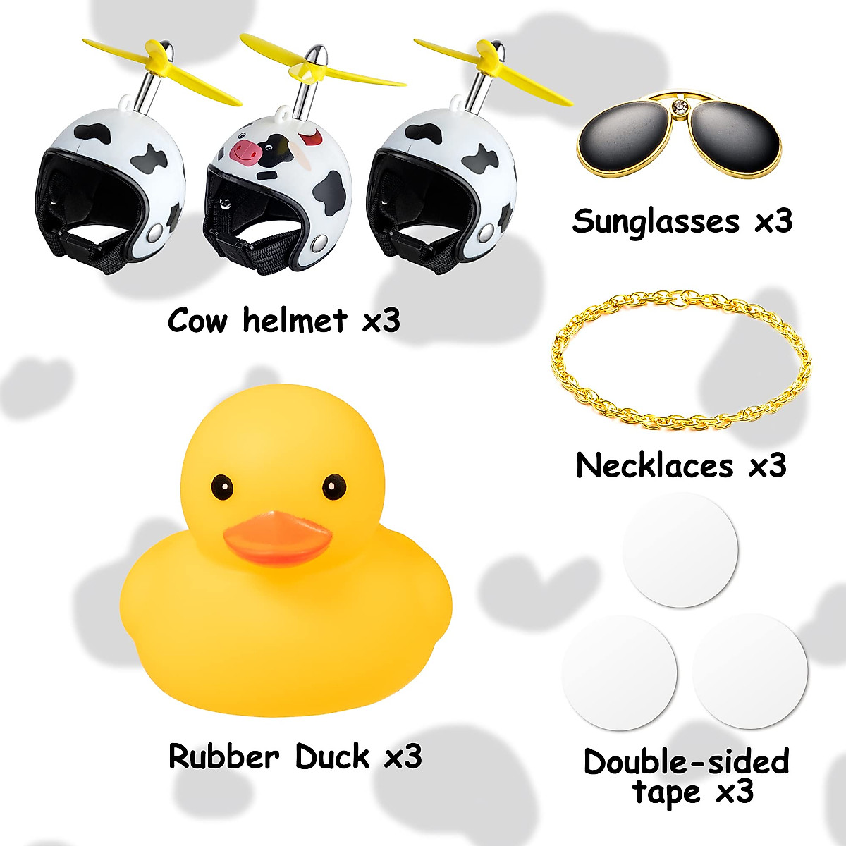 Haooryx 3 Pack Camouflage Rubber Duck Toys Car Ornaments Helmet Yellow Duck Car Dashboard Decoration Set, Camouflage Series Trim Suit Cool Ducks With Propellers Glasses Gold Chain for Kids Adults Gift