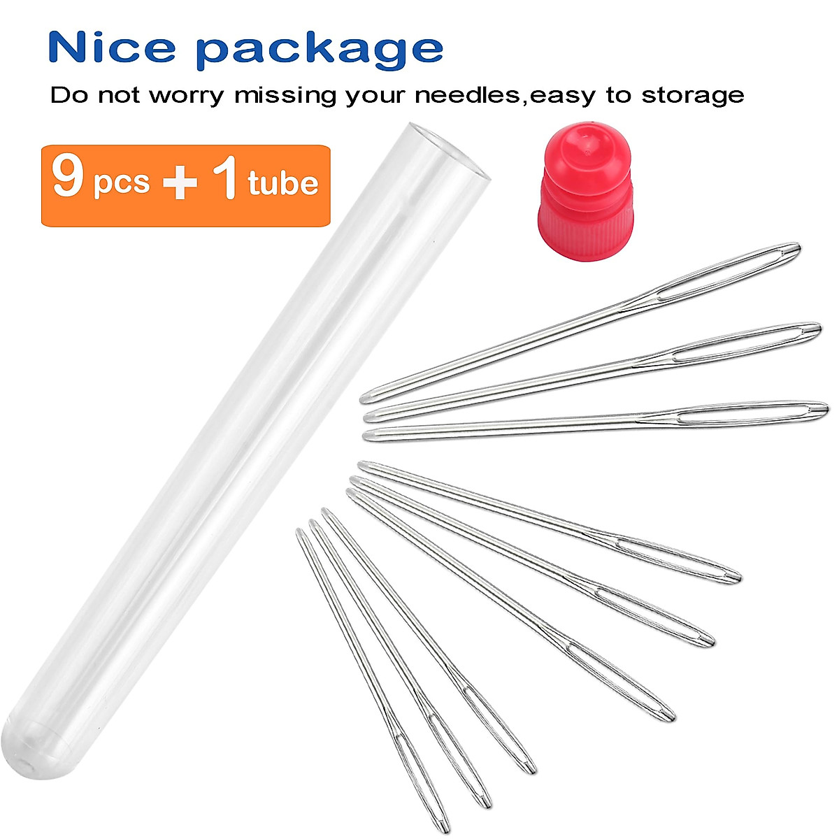 ORRDICE-9 PCS Large-Eye Blunt Needles, Stainless Steel Yarn Knitting Needles, Sewing Needles for Hand Sewing, Crafting Knitting Weaving Stringing Needles, Perfect for Finishing Off Crochet Projects
