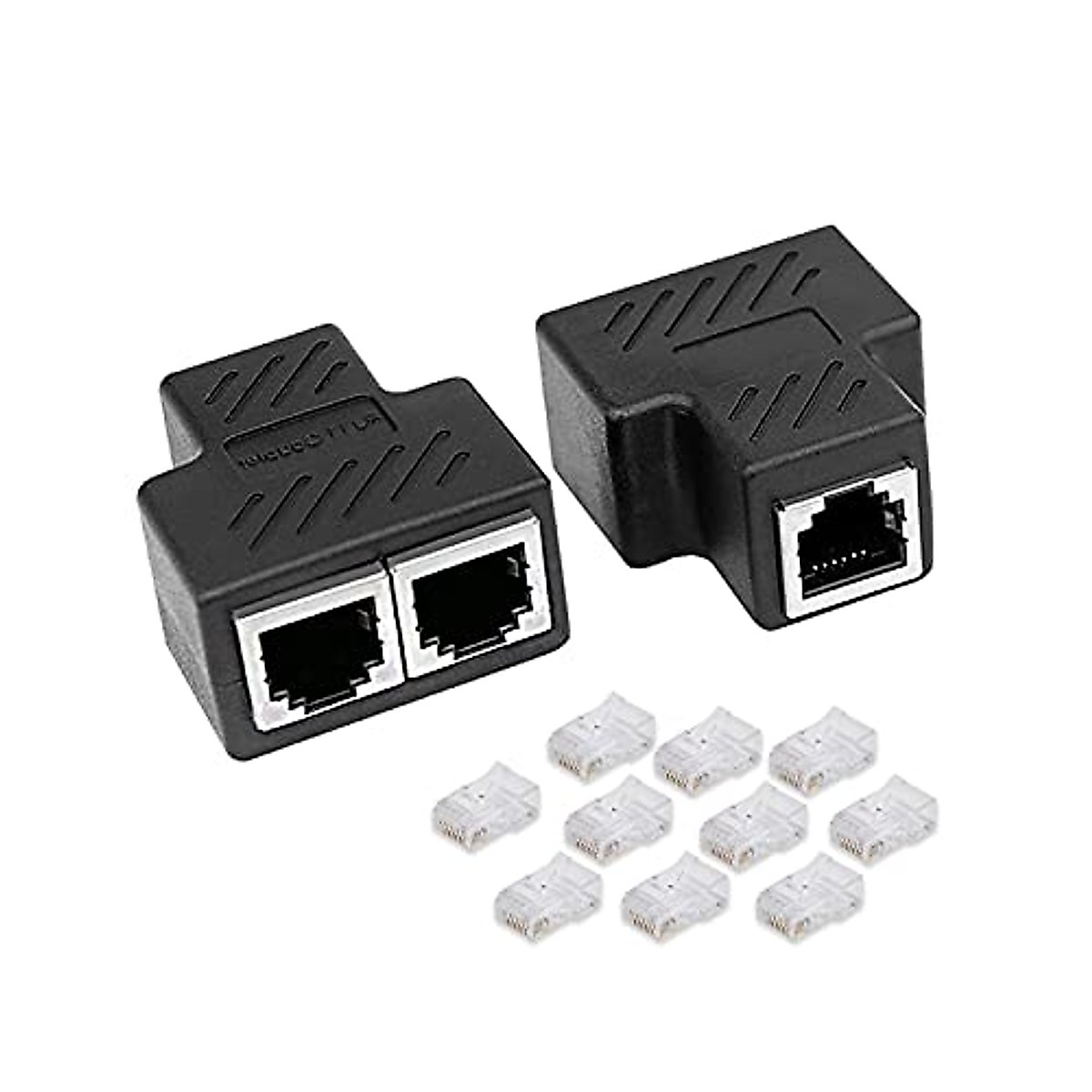 Ethernet Splitter & RJ45 Ends, Ethernet Splitter 1 to 2 for RJ45 Cat5/Cat5e/Cat6/Cat7 Cable -2 Pack, hehuangTech Ethernet Cable Splitter.