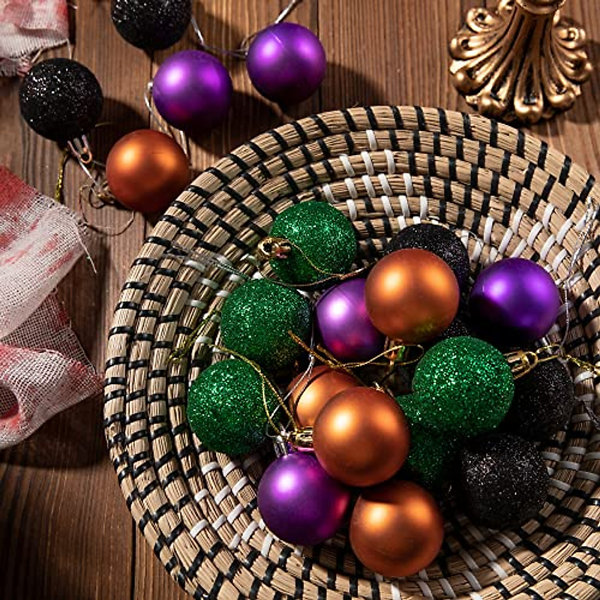 Deloky 36 Pcs Halloween Glitter Hanging Ball- 1.6 Inch Halloween Shatterproof Ball Ornaments- Shiny Tree Ball Ornaments for Halloween Christmas Party Tree Decoration