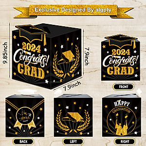 algpty Graduation Decorations Black and Gold 2024 - Guest Book Alternative, Graduation Cards Box with 36PCS Graduation Advice Cards, Signature Board Congrats Grad Decoration Graduation Supplies 2024