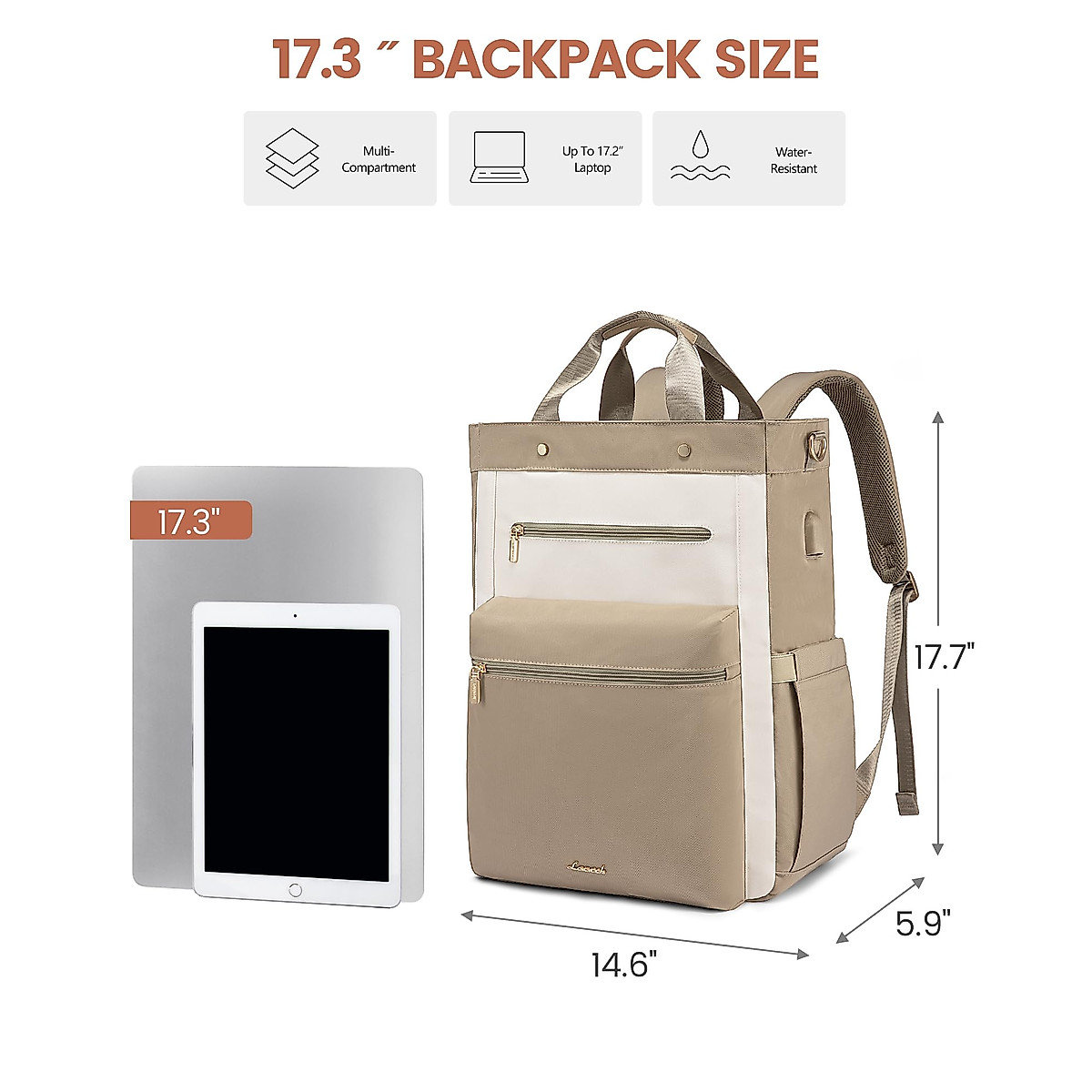 LOVEVOOK Laptop Backpack for Women 17 Inch Laptop Bag with USB Port Wide Open Work Tote Bag Convertible Casual Daypack Business Computer Travel Backpack Purse Teacher Nurse Bag