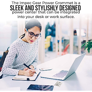 Round Desktop Conference Room Power Grommet Outlet, FITS 3 1/8" - 3 1/4" 2 (TR) AC Outlets, 2 USB Charging Ports, 1 CAT 6, 1 HDMI, ETL Listed (DC-8589_White-Square)