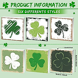 6 Pcs St. Patrick's Day Wood Signs Rustic Shamrock Standing Blocks Decor for Home St. Patrick's Day Table Centerpiece Shamrock Tiered Tray Decorations for Shelf Party Decor