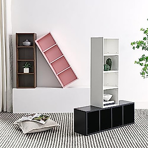 HOLISUN 8-Tier Media Tower Rack, CD DVD Slim Storage Cabinet with Adjustable Shelves, Tall Narrow Bookcase Display Bookshelf for Home Office,Multi-functional double-decker bookcase (Black)