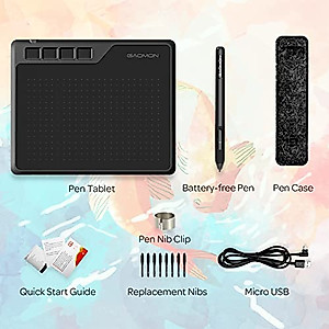 GAOMON S620 6.5 x 4 Inches Graphics Tablet with 8192 Passive Pen 4 Express Keys for Digital Drawing & OSU & Online Teaching-for Mac Windows Android OS