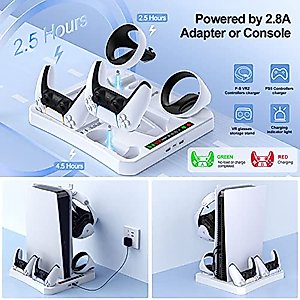 Hastraith Stand for PSVR 2 & PS5 Console, [5 in 1] Stand with Cooling Fan, Dual Controller Magnetic Charging Port for PSVR 2 & PS5, Charging Indicator Light, Storage Stand Perfect for PSVR 2 & PS5