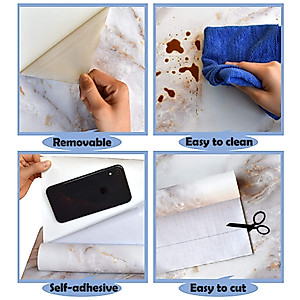 Marble Contact Paper for Countertops Marble Wall Paper Matte Peel and Stick Wallpaper Removable Self Adhesive Granite Vinyl Film Waterproof Roll 15.7”×79” Thick, Easy to Clean & Install White/Gold