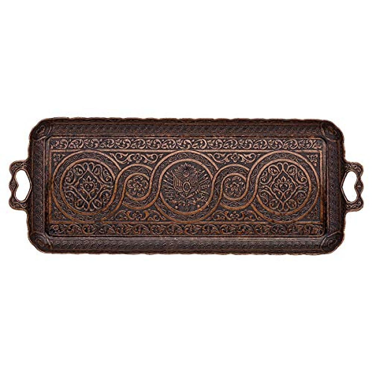 Turkish Ottoman Coffee Tea Beverage Serving Rectangle Tray (Small Tray) (13 INC*5.5 INC) (Copper)