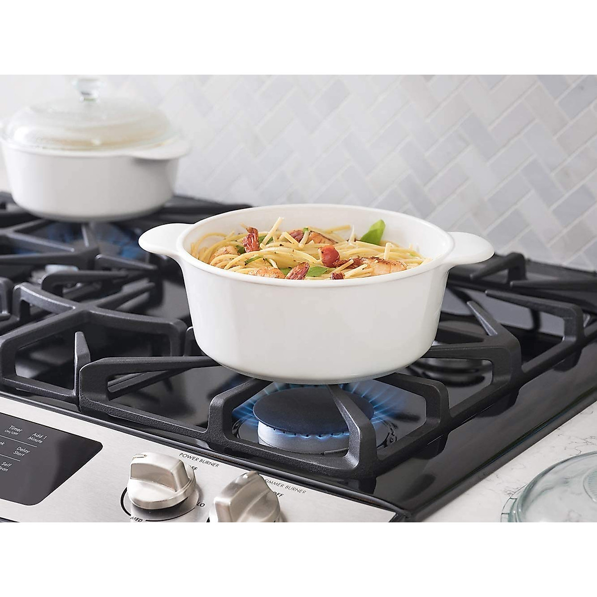 CorningWare Glass-Ceramic Pyroceram Round Classic Casserole, 2.4 Quart / 2.25 Liter Cooking Pot with Handles & Glass Cover - White (Medium)