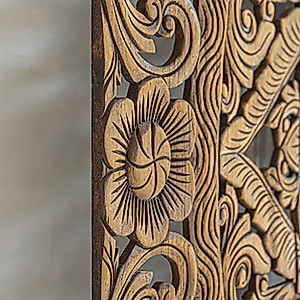 Balinese Hand Carved King Size Bed Headboard Reclaimed Wooden Panels Artwork Handmade Painted in Chiang Mai Thailand 72 Inches
