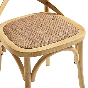 Modway Gear Rustic Modern Farmhouse Elm Wood Rattan Two Dining Chairs in Natural