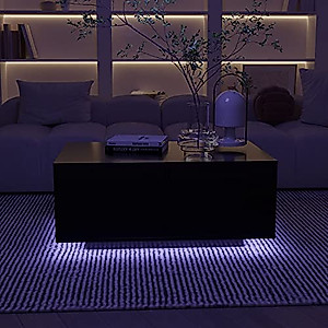 LED Coffee Table with Storage Drawers, High Glossy Coffee Table with LED Lights for Living Room, Modern Living Room Center Table Rectangular, Black (Style1, Black)