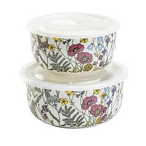 Grace Teaware Grace Pantry Porcelain Storage Bowls With Vented Lids, Large and Medium 2-Piece Set, (Poppy Meadow)