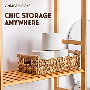 Toilet Paper Basket for Back of Toilet - Set of Two Small, Wicker, Hyacinth Bathroom Baskets for Toilet Paper and Towel Storage (Color: Light Brown)